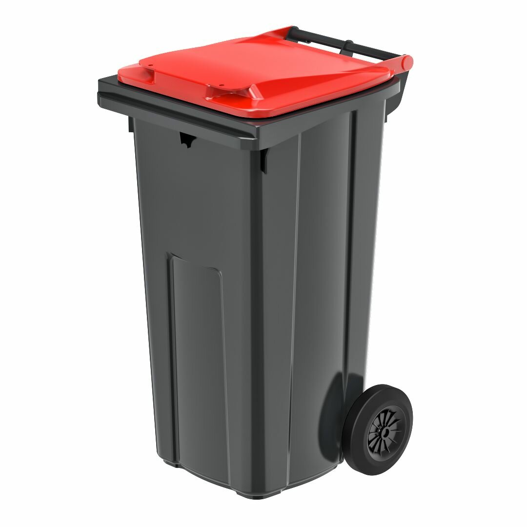Контейнер для мусора 120 л на колесах, серый с красной крышкой