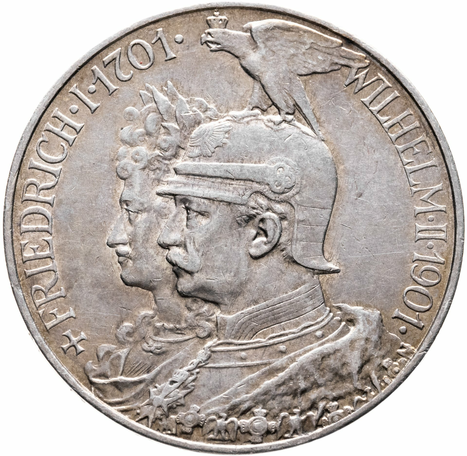 Германская империя, Пруссия 5 марок 1901 "200-летие Пруссии", Серебро 900, в сохранности AU