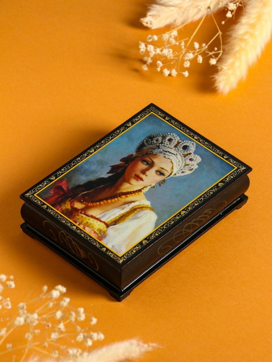 Шкатулка «Краса» для украшений, 10 × 14 см, лаковая миниатюра