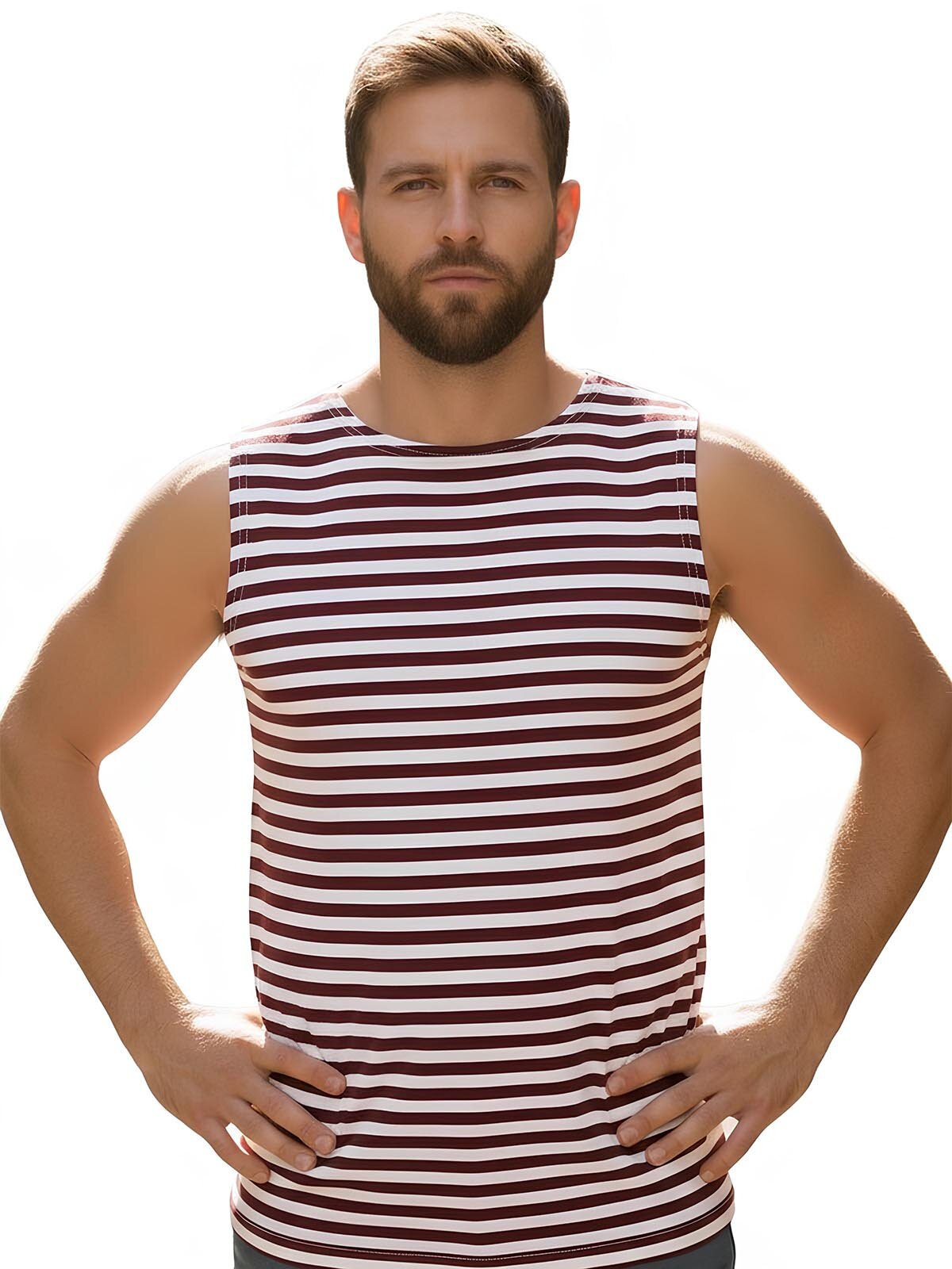 Майка-тельняшка Росгвардии, краповая полоска, хлопок 100%, размер RUS 48-50