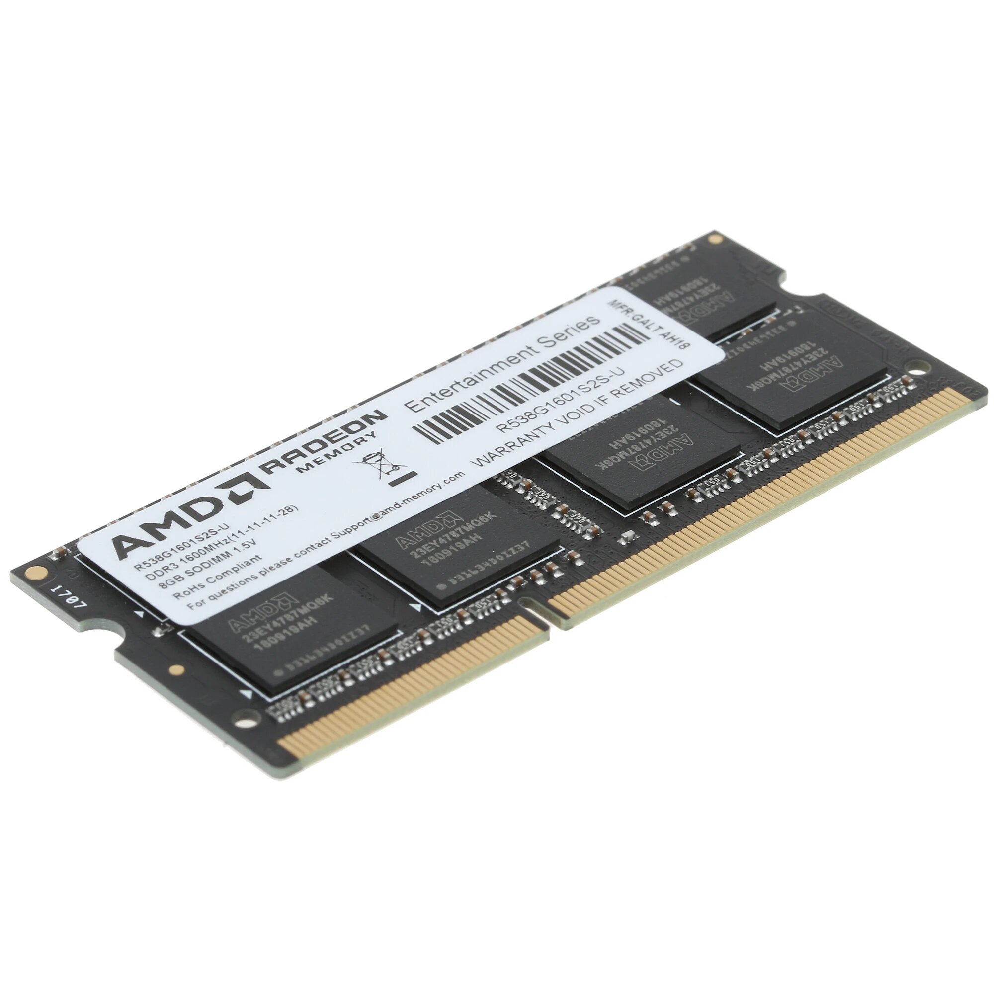Оперативная память AMD R538G1601S2S-U, SO-DIMM DDR3, 8 ГБ, 1600 МГц, 1.5В, черный