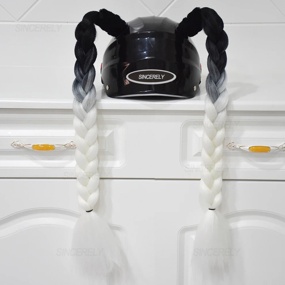 2 шт, косы для мотоциклетного шлема, женские декоративные косы, парик, уши, аксессуары для мотоциклетного шлема, поворотный двойной хвост для девочек Черный, 2pcs B33 (No helmet)