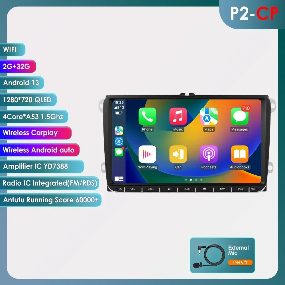 9-дюймовый автомобильный радиоплеер Android12 с GPS Navi для VW Seat POLO GOLF 5 P2CP (4Core 2G 32G)