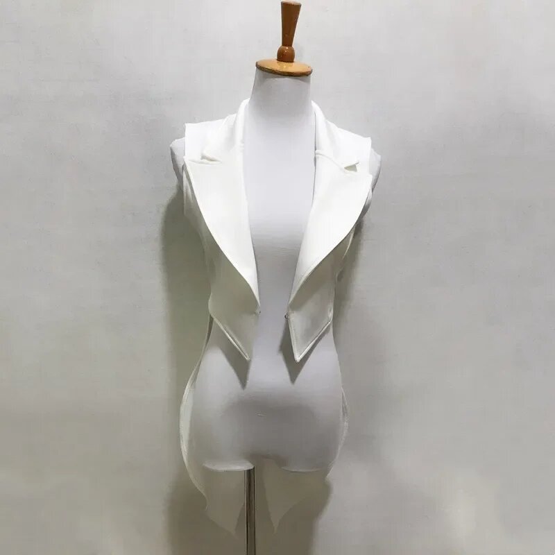 Женский белый черный фрак для танца Белый, М, White Sleeveless