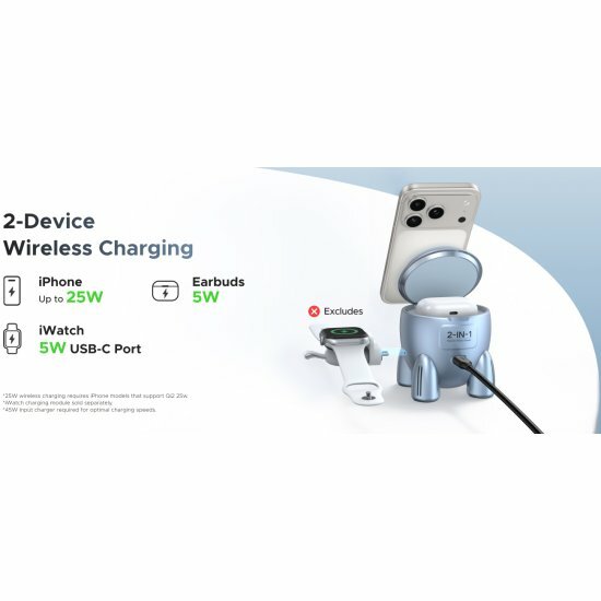 Беспроводное зарядное устройство Ugreen W713 25Вт, 2-in-1, Qi2, голубой(65300)