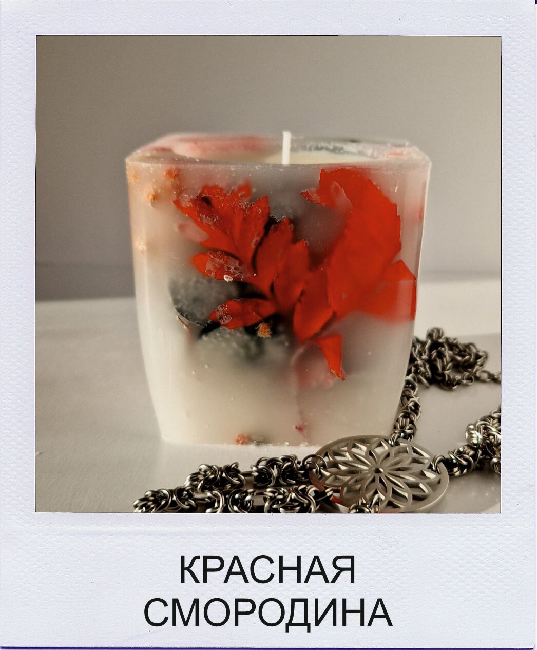 Ботаническая свеча (свеча с натуральными цветами) с ароматом Красная смородина