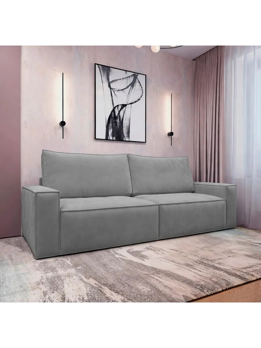 Диван КМК "Ортопедический лофт", раскладной, еврокнижка, велюр, серый
