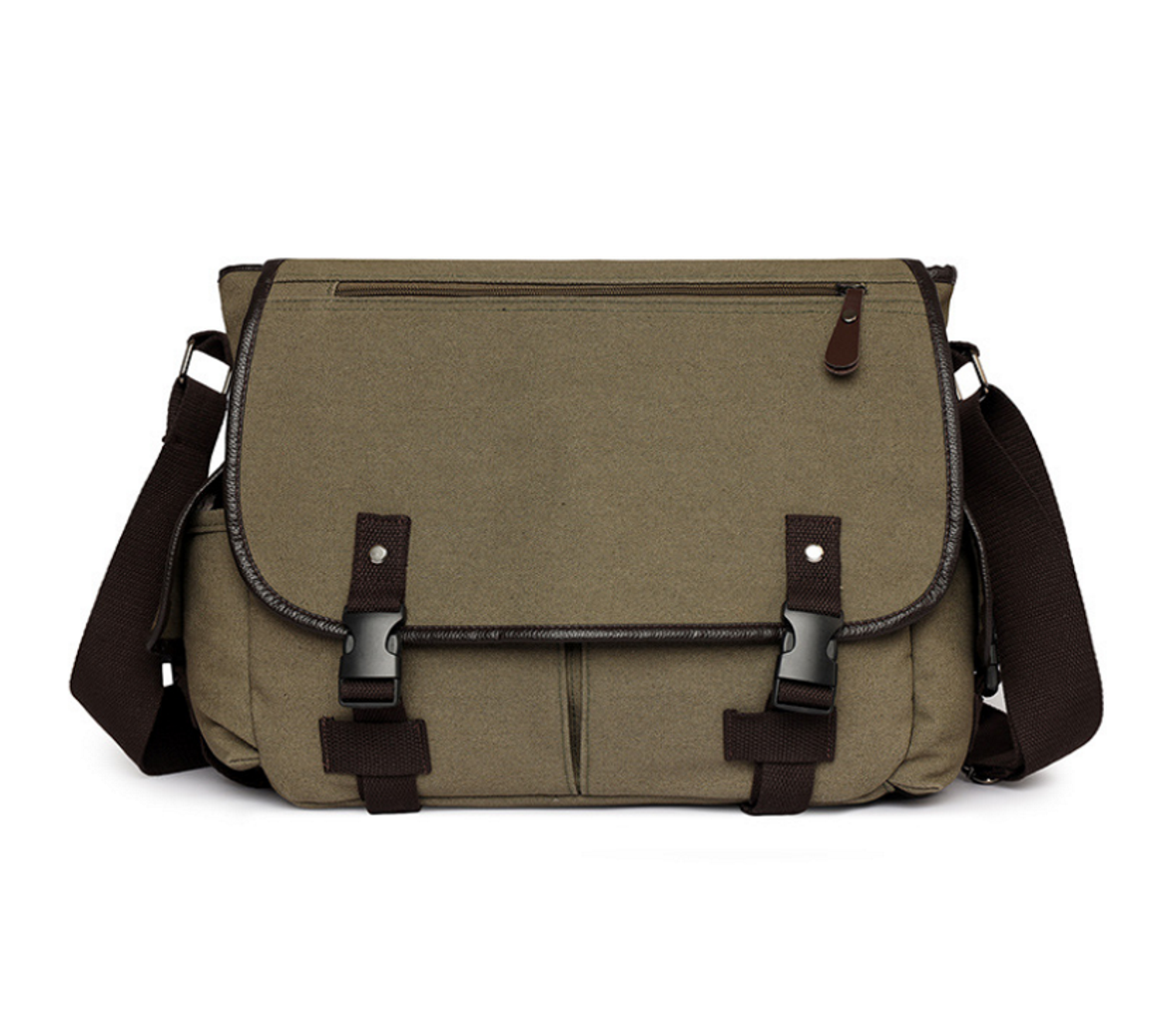 Сумка мессенджер  Сумка через плечо брезентовая городская с клапаном А4, на защелках, 32х28х11см, Зеленый болотный, мужская| для мальчиков