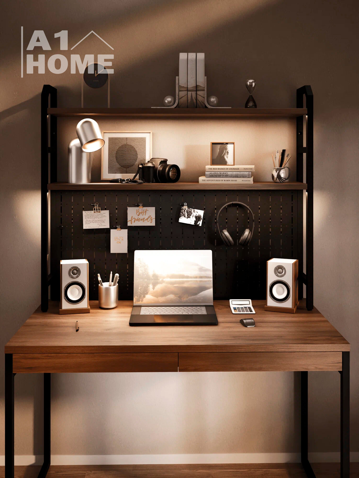 Настольная Полка 95х20х95 см органайзер настольный для компьютера Дуб Веллингтон