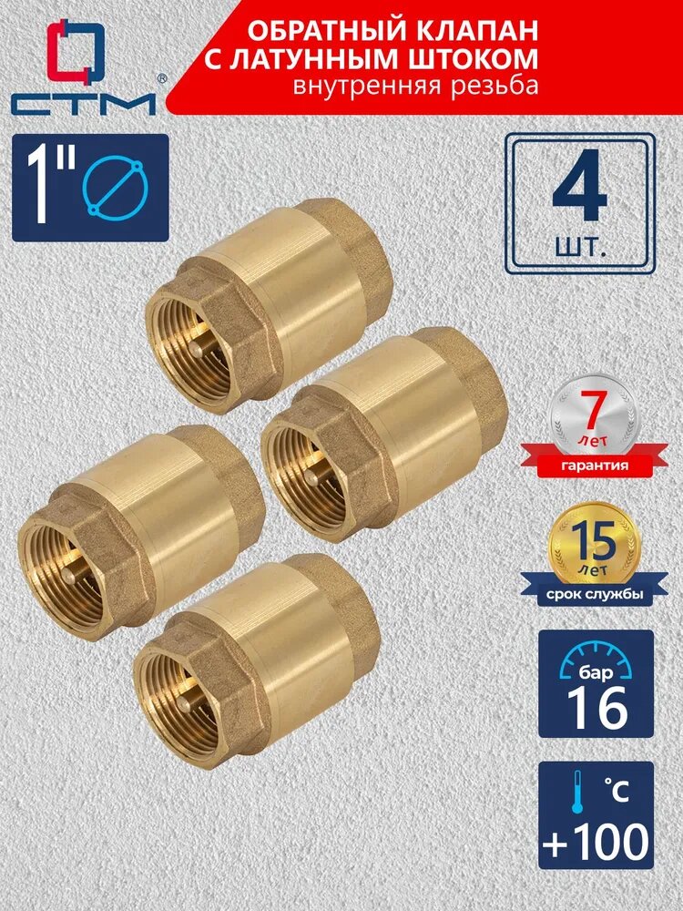 Обратный клапан 1 дюйм, для воды, скваживного насоса, с латунным штоком, 4 шт