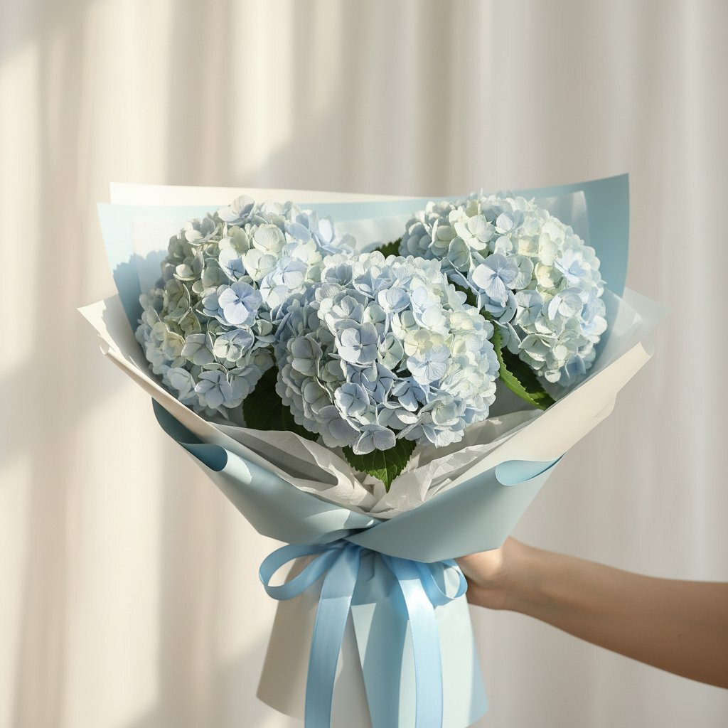 Букет из голубых гортензий 3 шт, красивый букет цветов, шикарный, премиум цветы, премиум букет