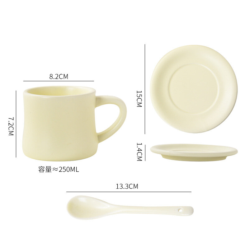Набор кофейных чашек и блюдец в кремовом цвете в стиле Ins для домашнего использования, с ложкой, керамической кружкой в форме талии, эстетичной чашкой для воды и чая.