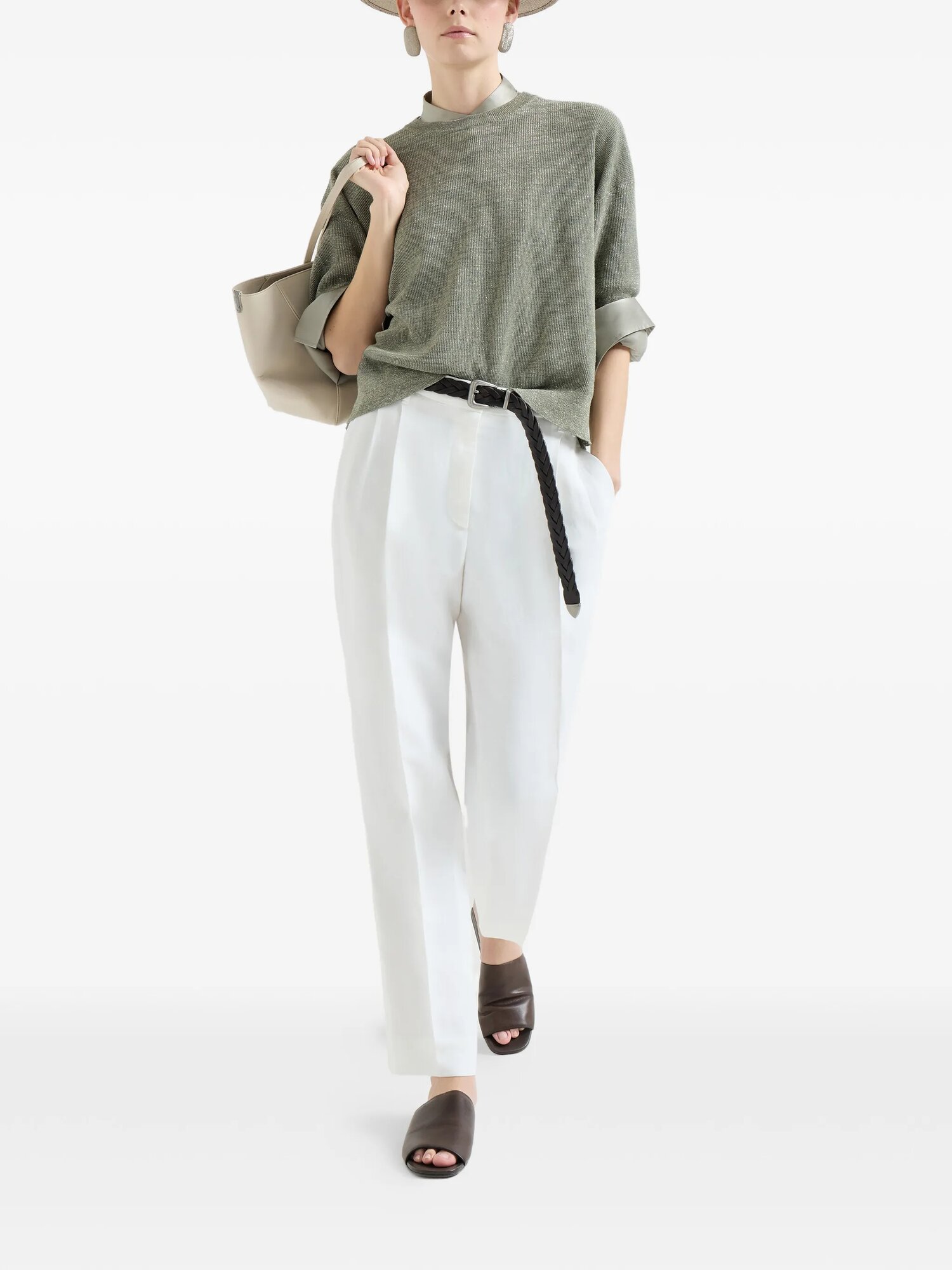 Свитер BRUNELLO CUCINELLI Sparkling linen sweater, размер S, , зеленый, — фото 1