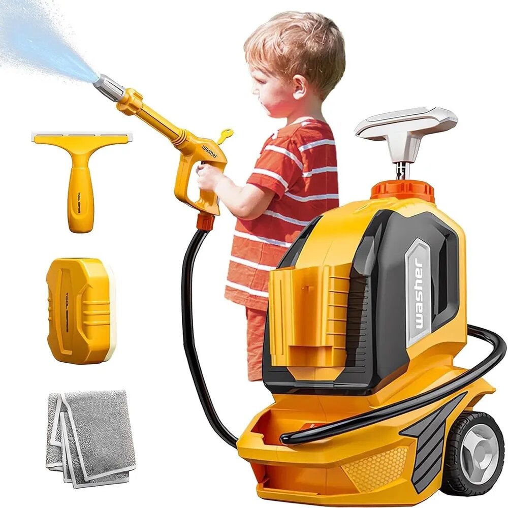 Игрушка для мытья автомобиля Kids Clean, мощная ручная мойка высокого давления со скребком, губкой, тряпкой, Подарок для мальчиков и девочек в возрасте от 3 лет