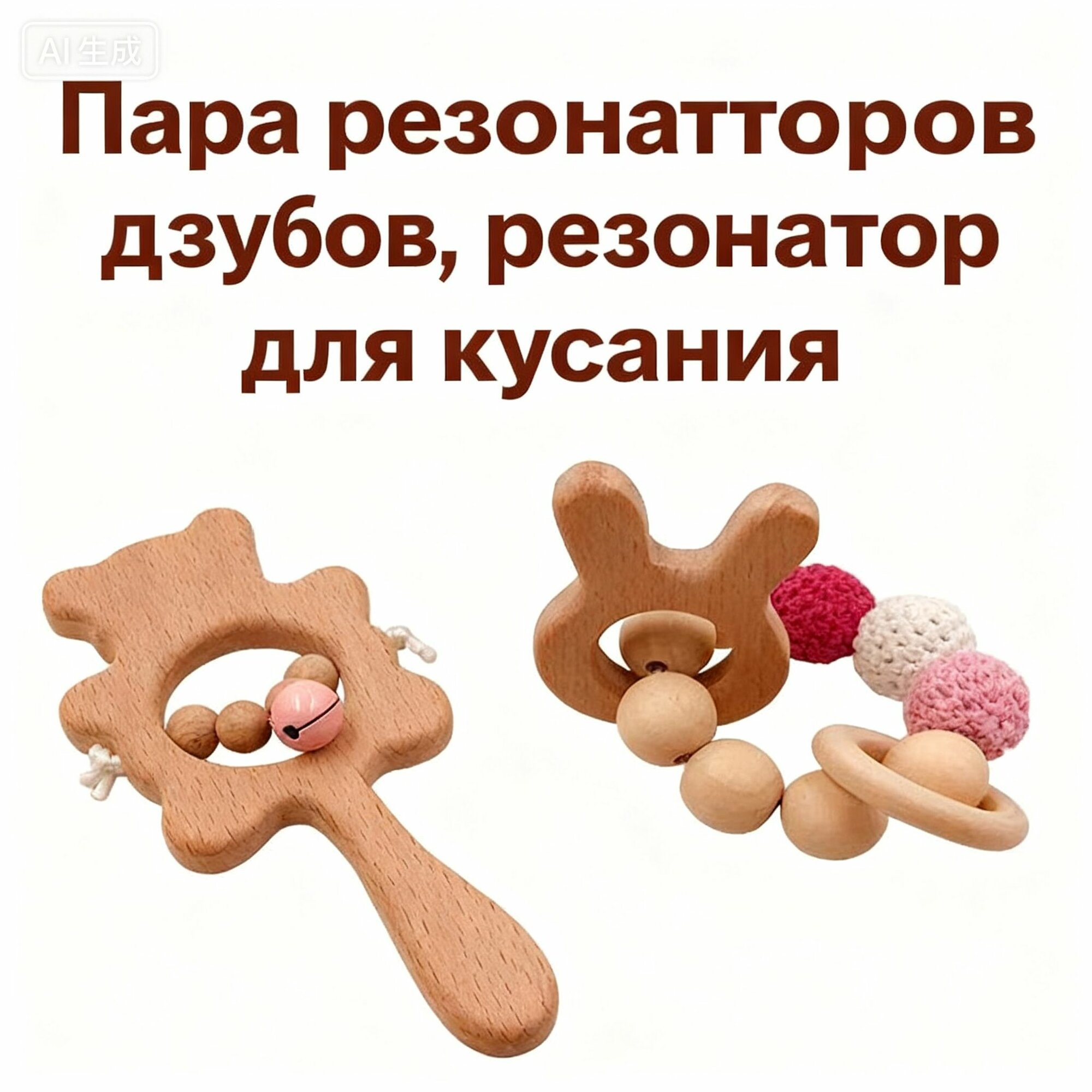 Погремушка для новорожденных деревянная набор грызунок от 0+. Птичка