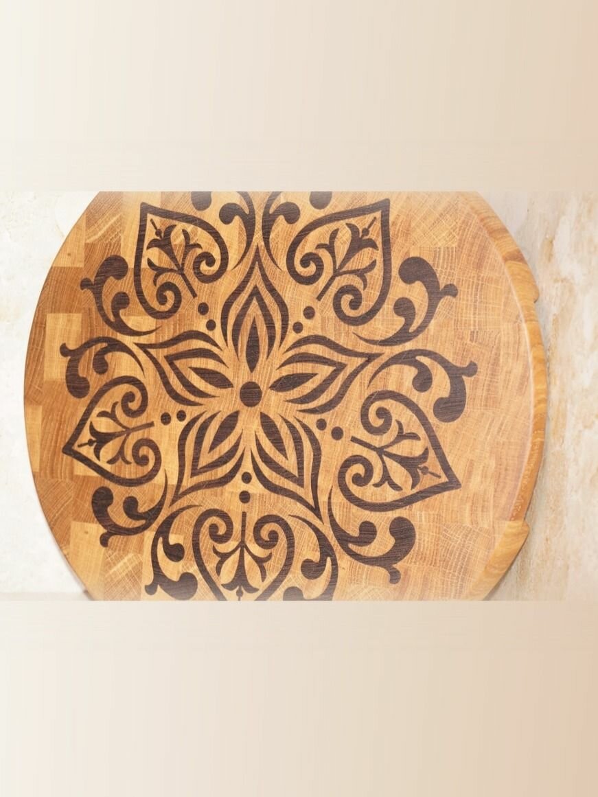 Разделочная доска Дуб и Венге, ручная работа, деревянная, с ручками, торцевая, 29 см