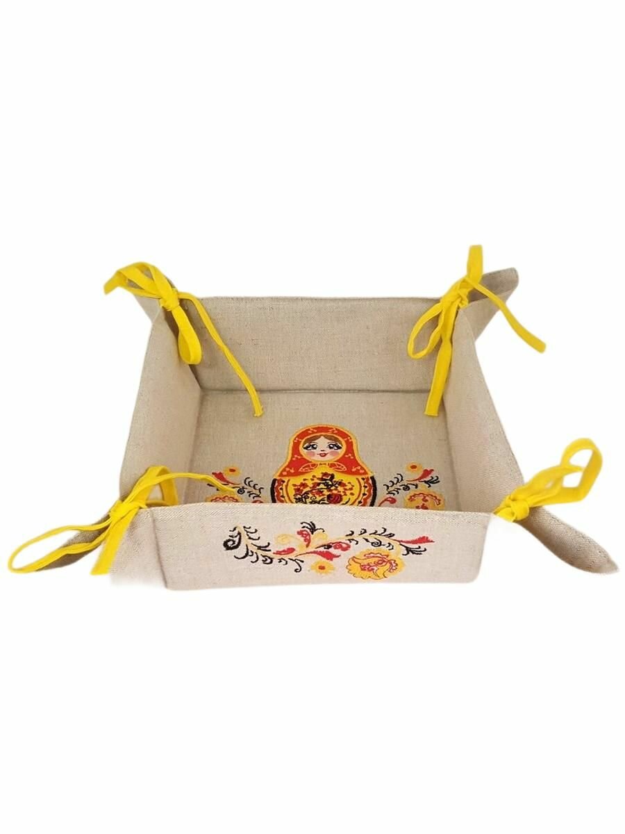 Сувенир, Конфетница с вышивкой-Матрешка Хохлома, северные узоры