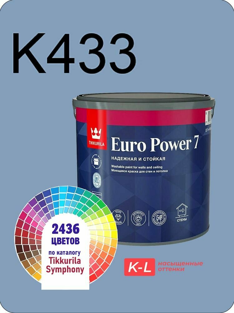 Краска для стен и потолков Tikkurila Euro Power 7 2,7л.2,7л. насыщенные оттенки K433