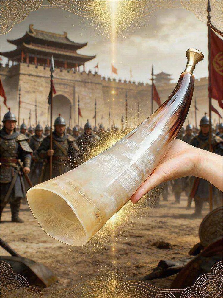 Боевой горн из белого рога яка с медным мундштуком (30-40)см народный духовой инструмент