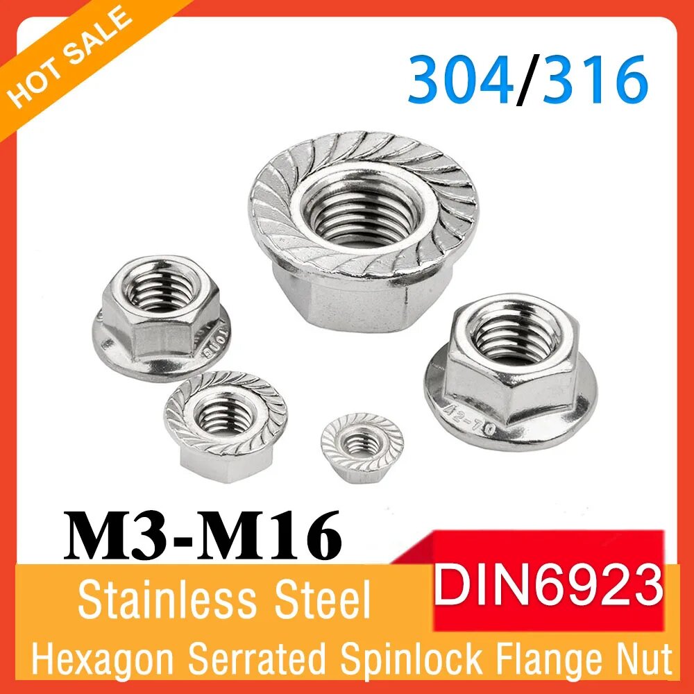 Фланцевые гайки DIN6923 из нержавеющей стали M3-M16 316-5pcs M12