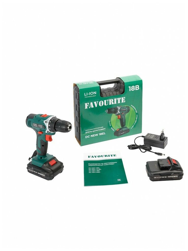 Аккумуляторная дрель-шуруповёрт FAVOURITE DC NEW 18EL 18В, 2Ач, 30Нм