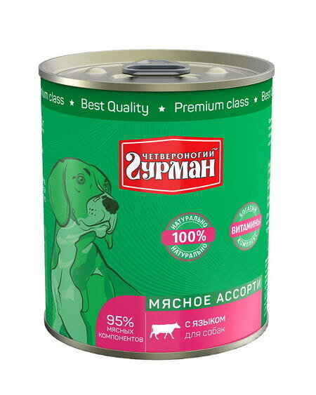 Четвероногий гурман 6 шт по 340 г влажный корм для собак мясное ассорти с языком
