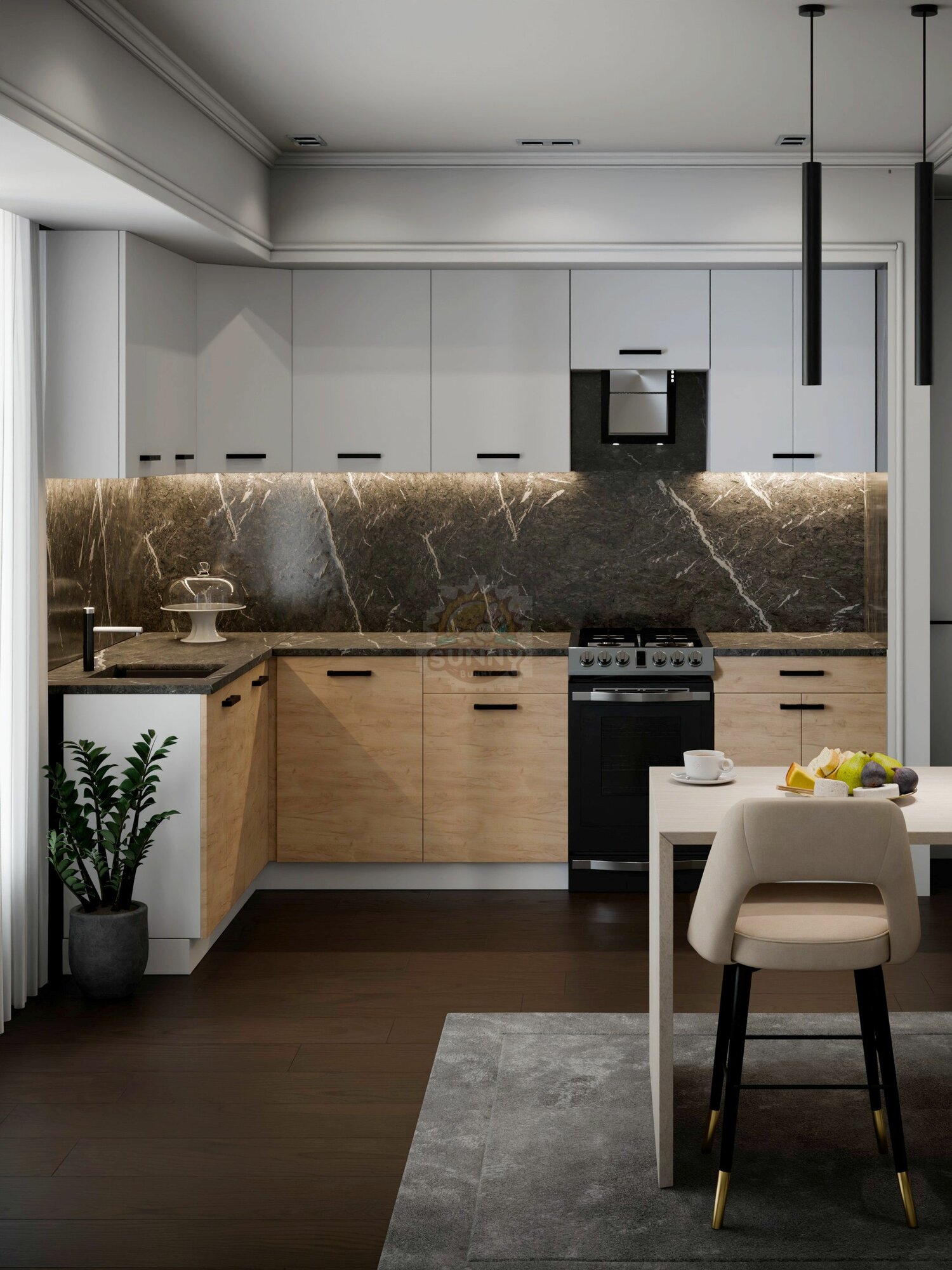 Кухня модульная угловая со столеш-й Мария, 160 х270см, Белый гладкий/Дуб Вотан ЛДСП, 180х270х60см, столеш-а 60см