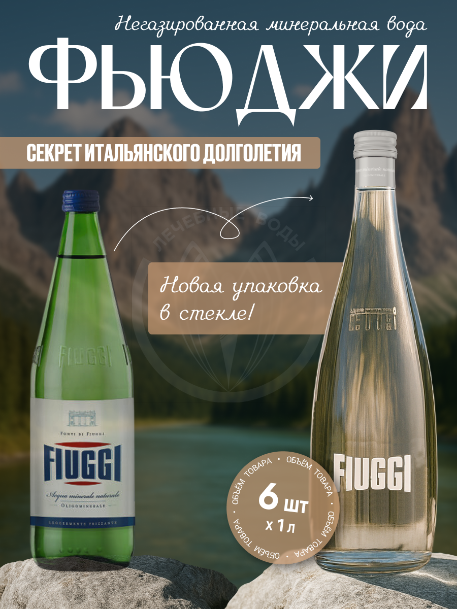 Минеральная негазированная вода Фьюджи (Fiuggi) 1,0л- 6 стекло