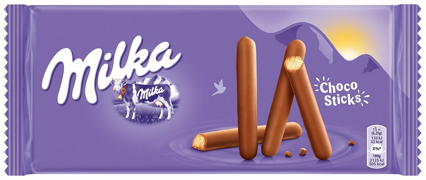 Палочки Milka Choco Lila Stix, в шоколаде, с глазурью, 112 г