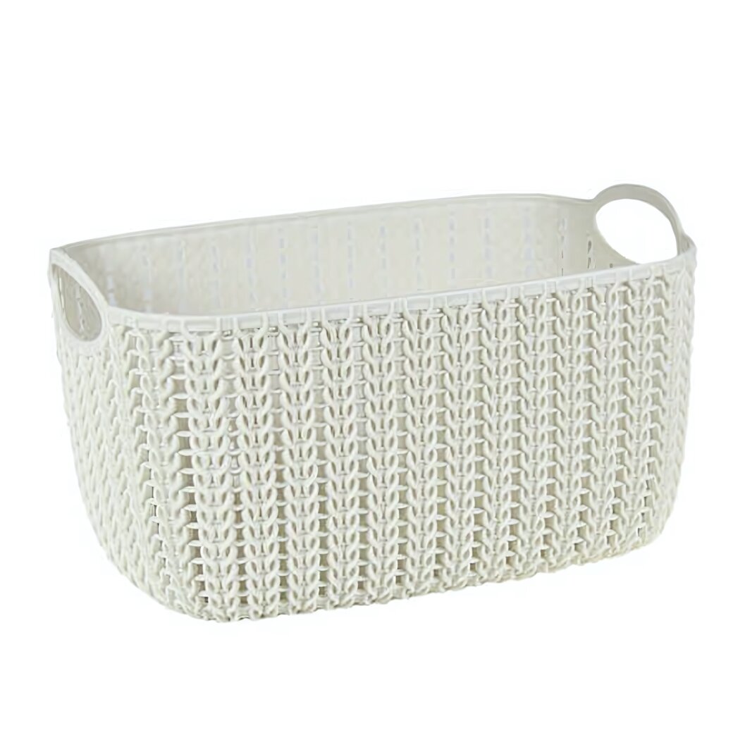 Корзина для хранения 7л, пластик, белый ротанг, с ручками, эффект вязания