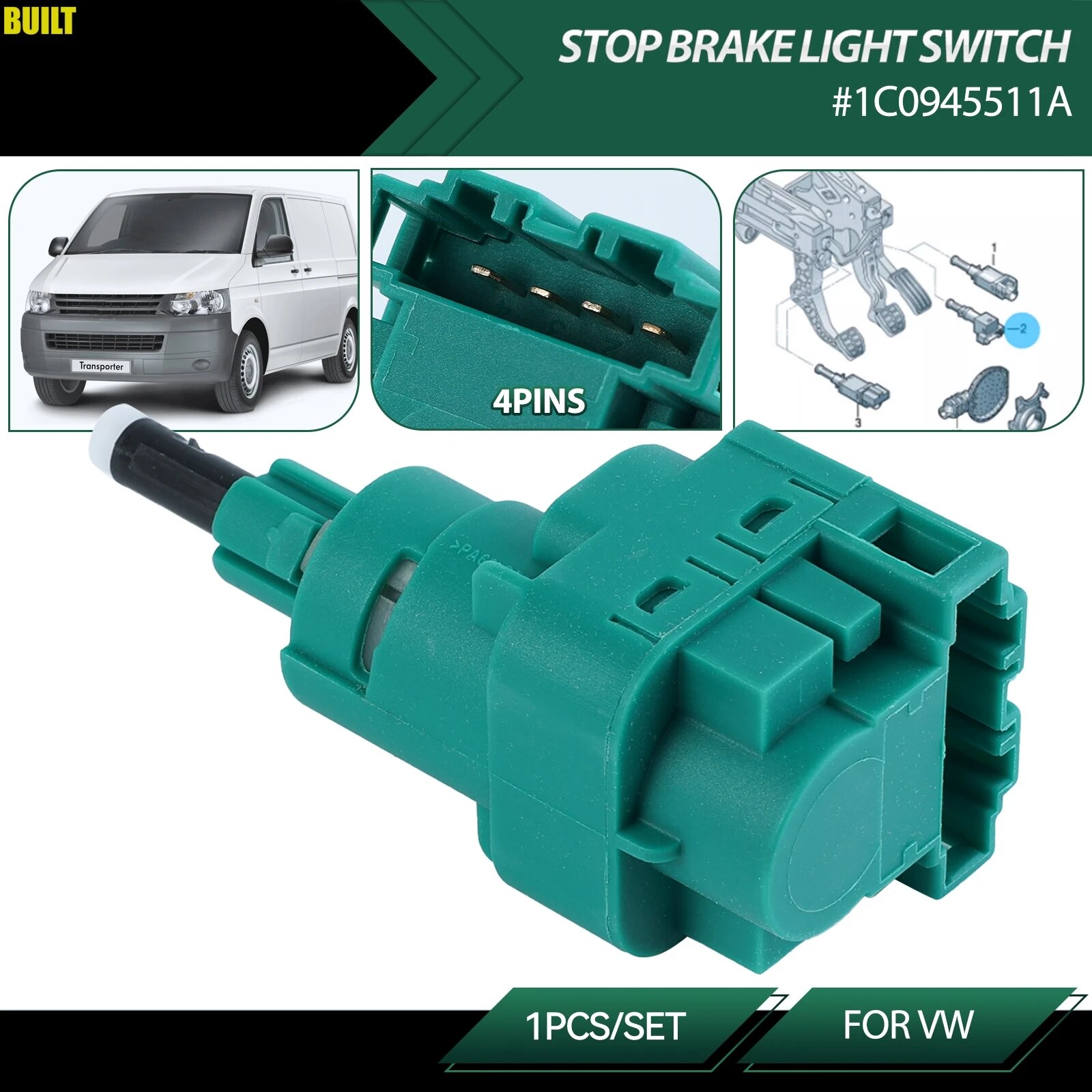1C0 945 511A Выключатель стоп-сигнала Выключатель света заднего хода 1C 0945511 A для VW Golf 4 mk4 Bora Caddy Sharan TRANSPORTER T4 T5 Audi A3 TT