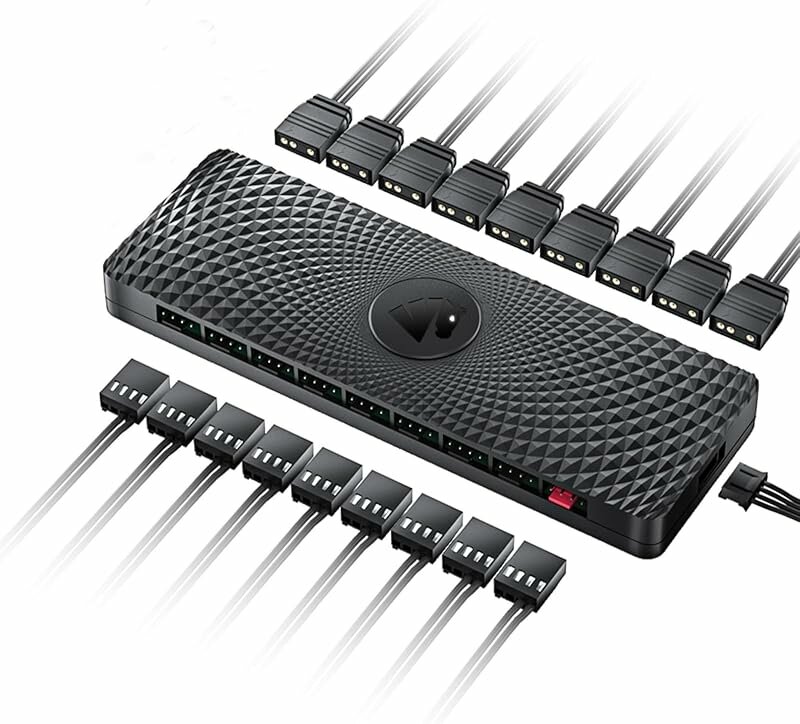 Азиатский концентратор VE HUB 2IN1 ARGB/, используемый SATA блок питания, 9 портов для адресуемой RGB подсветки с 9 портами PWM, черный