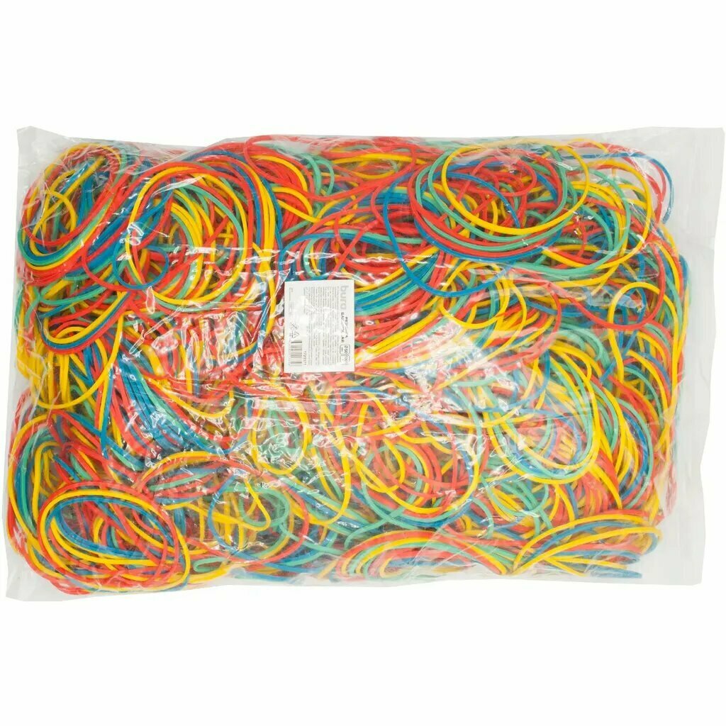 Резинки для купюр Buro 60мм (диам.), 1.5мм (шир.), 1000грамм, ассорти, пластиковый пакет