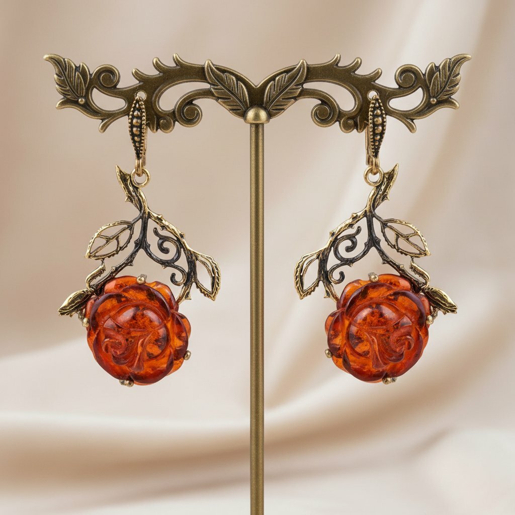 Серьги одиночные, янтарь