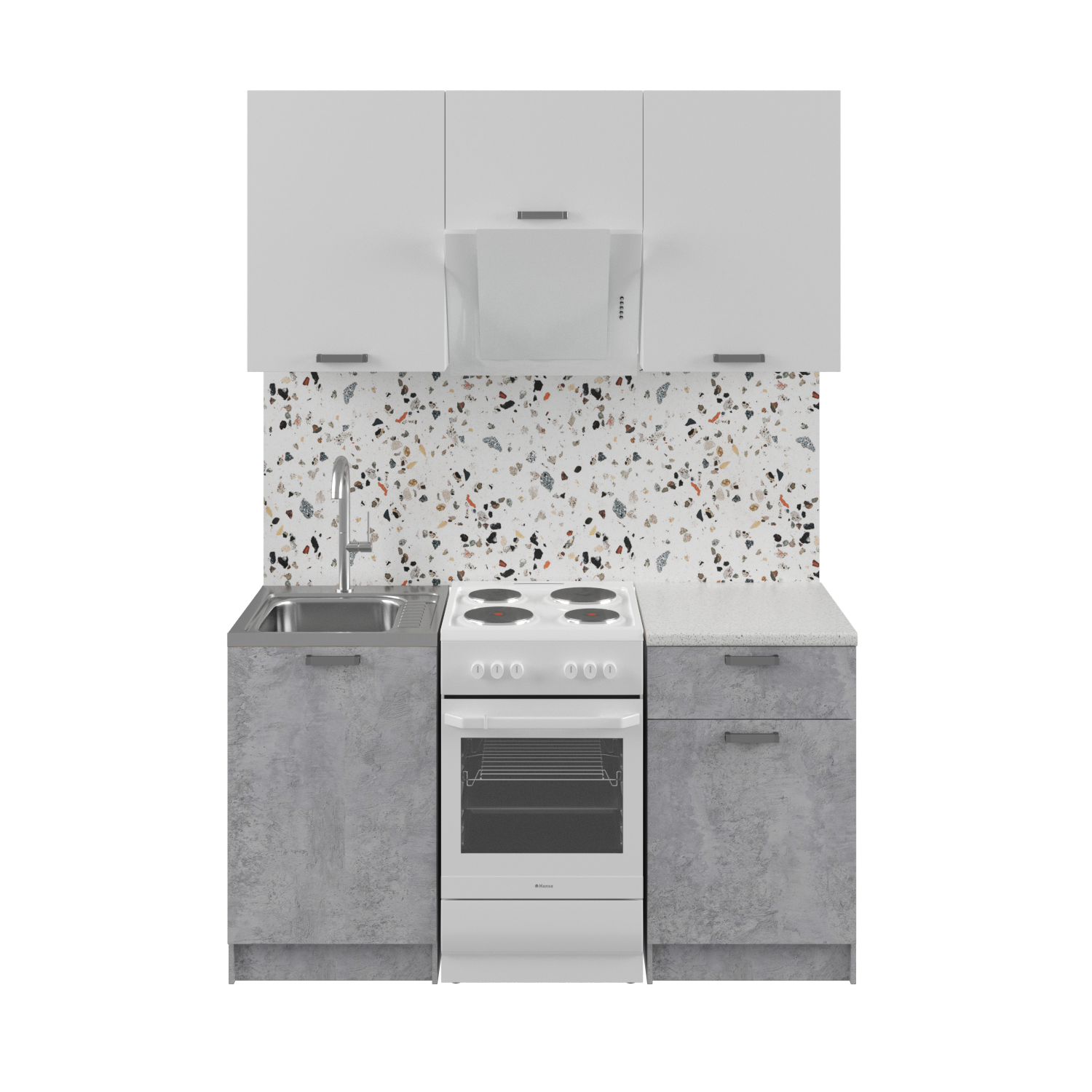 Кухонный гарнитур "Розалия" 1,5 м, Белый/Цемент