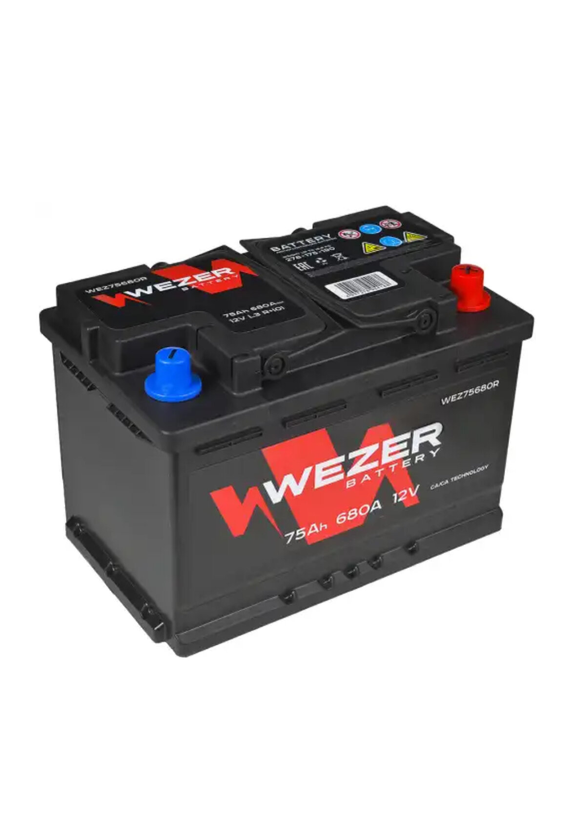Аккумулятор WEZER WEZ75680R, 75Ач, 680А, обратная полярность