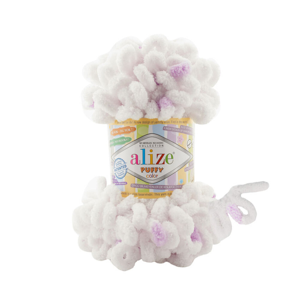 Пряжа для вязания Alize Puffy color 6470 белый сиреневый 100 гр/9 м 100% микрополиэстер