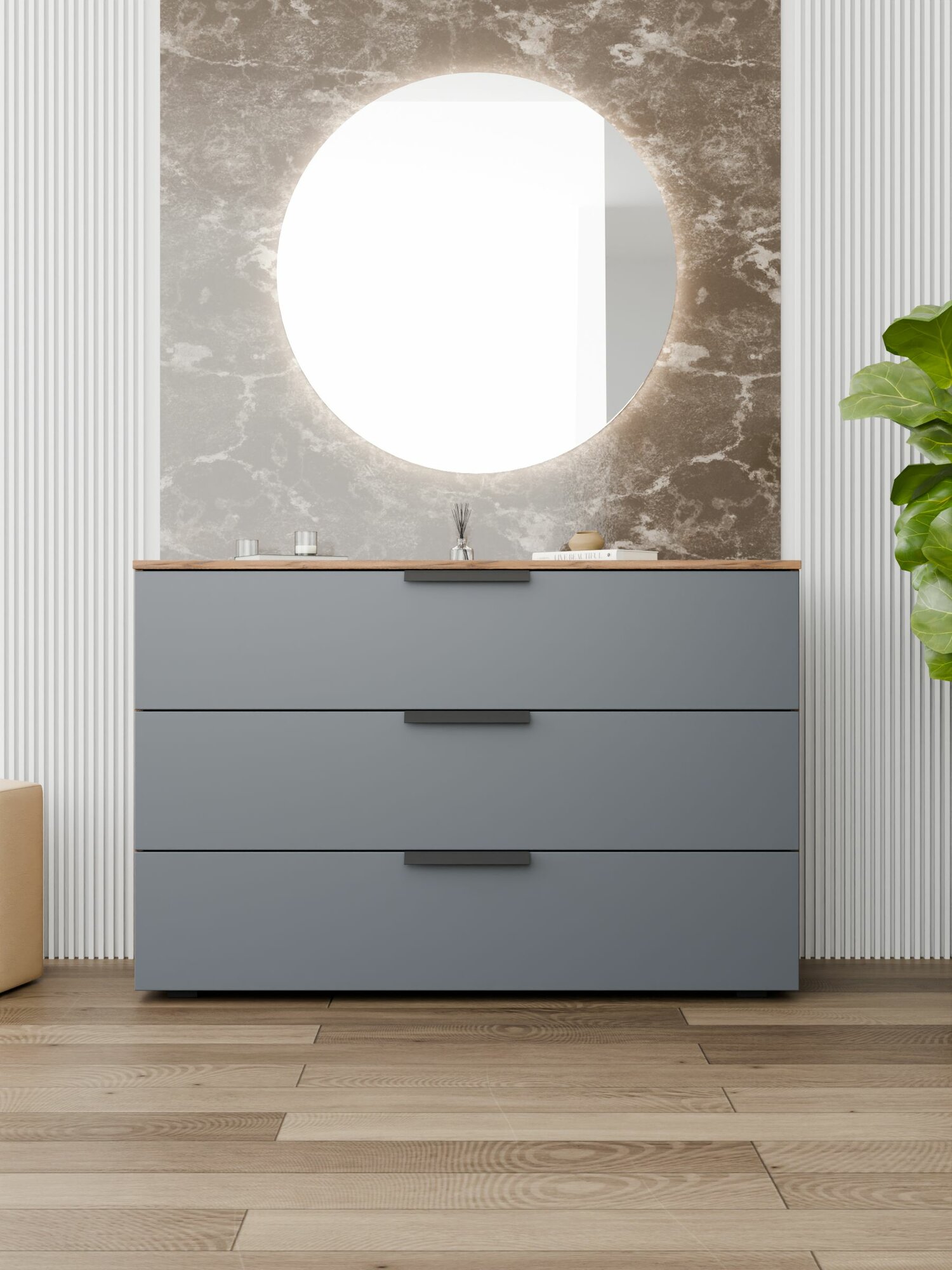 Комод для белья и одежды трио Лайт 3 ящика, 118х78.3х41 см