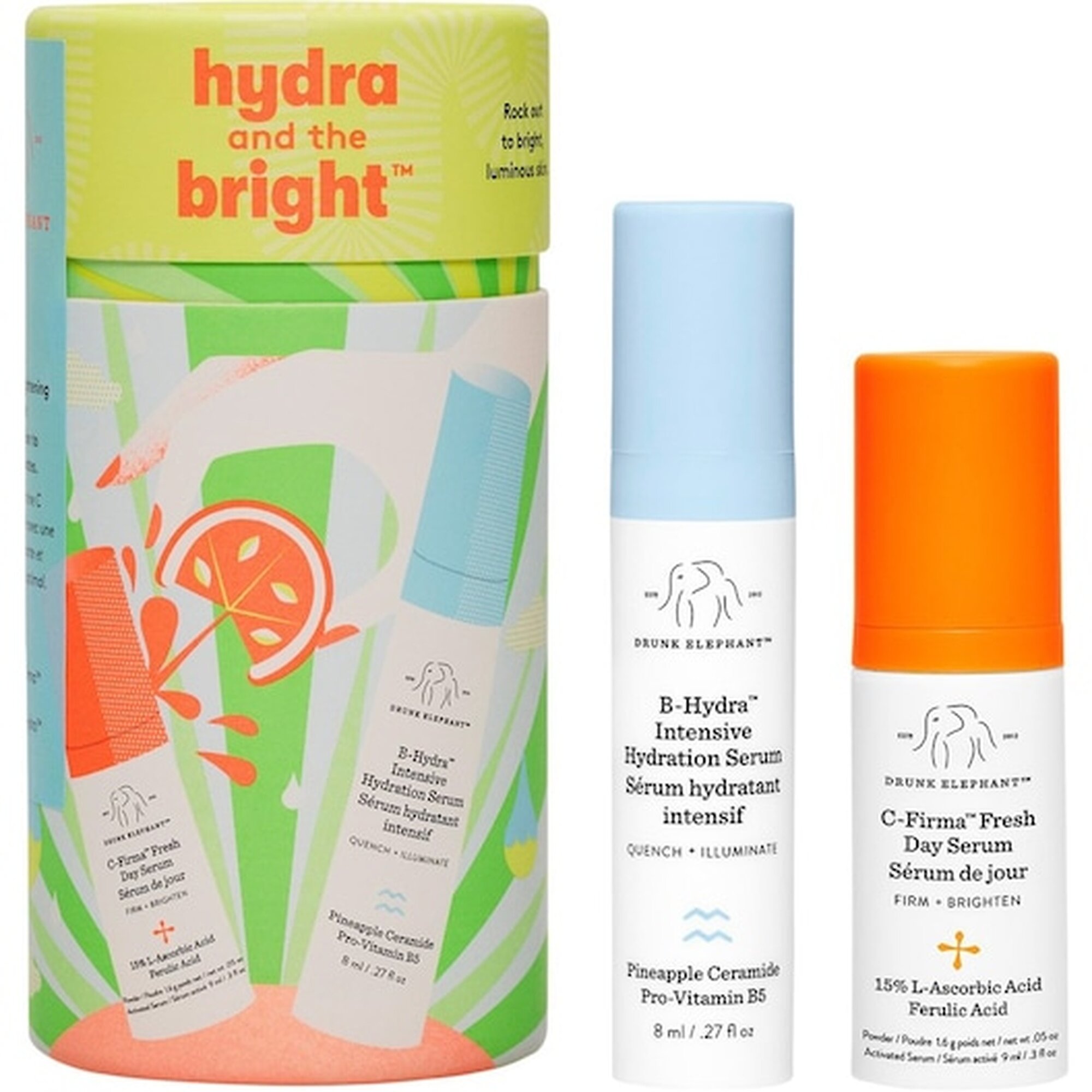 DRUNK ELEPHANT Набор сывороток Hydra & bright: увлажняющая + освежающая сыворотка (8 мл +9 мл )