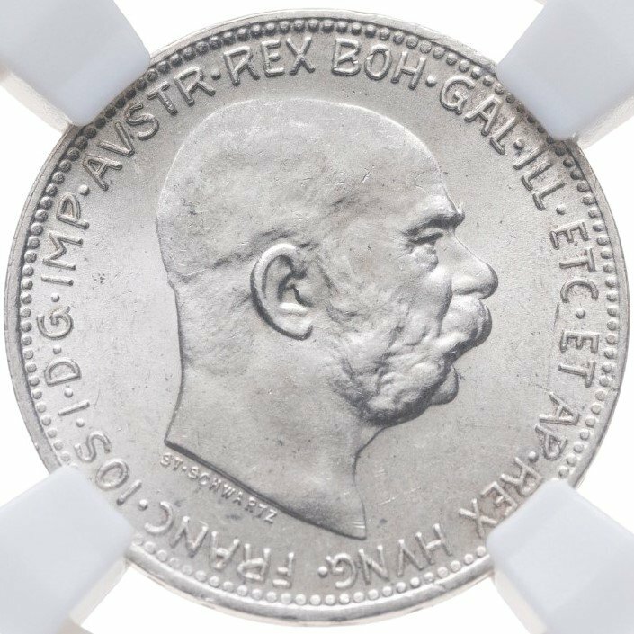 Австро-Венгрия 1 крона corona 1916 для Австрии, в слабе ННР MS64, Серебро 835