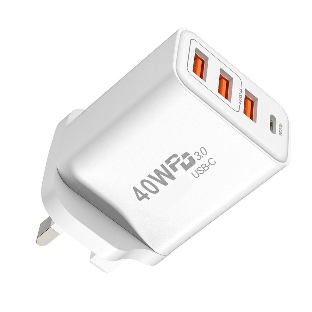 Быстрое зарядное устройство USB, 40 Вт, 4 порта, Белый - UK