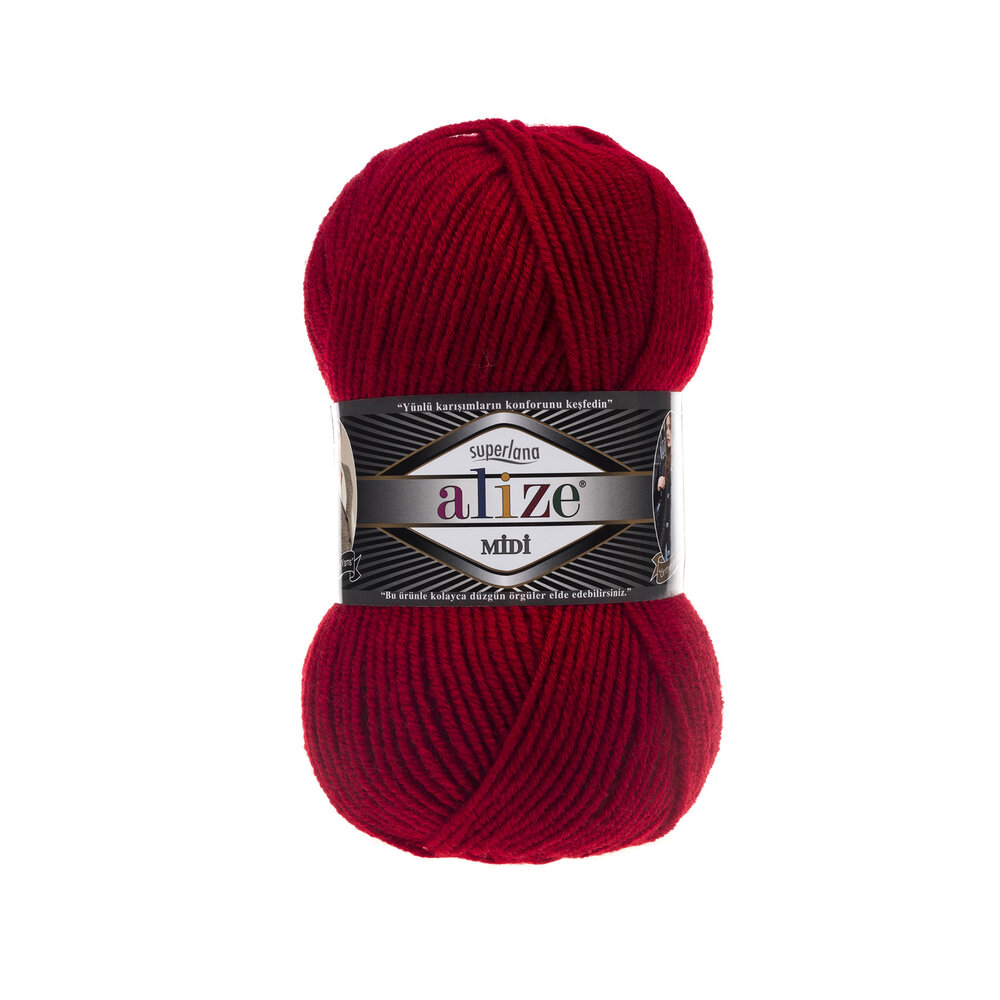 Пряжа для вязания Alize Superlana midi 56 красный 100 гр/170 м 25% шерсть, 75% акрил