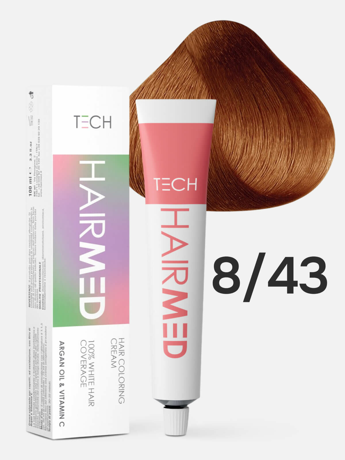 Крем - краска для волос профессиональная Hairmed 8/43 Светлый русый Медно-золотистый, 100 мл