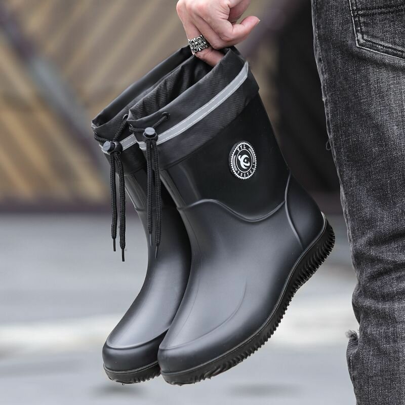 Резиновые сапоги, размеры 39-48, средний размер, водонепроницаемые, манжеты на шнурке, очень большой размер, мужские и женские, теплые, водонепроницаемые, на флисовой подкладке, съемные, нескользящие. Размер обуви. EU:39