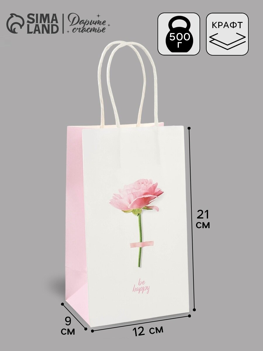 Пакет подарочный "Be happy", 12 х 21 х 9 см, крафтовый, для упаковки подарка