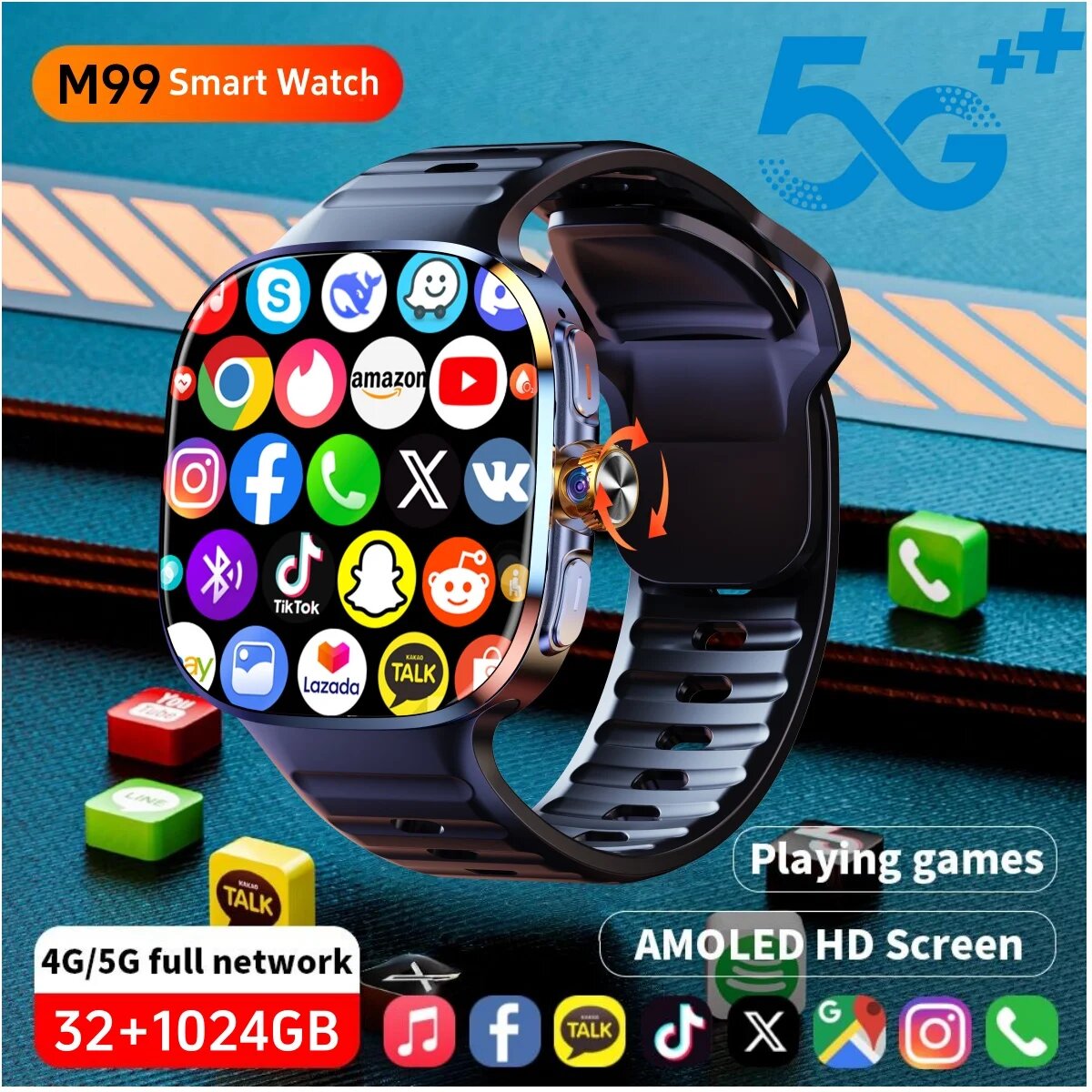 Smartwatch M99 4G 5G Silver 2.4" 16GB 256GB — фото 1