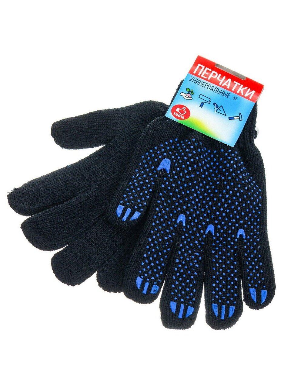 Перчатки х/б, ПВХ покрытие, черная основа, Премиум, европодвес