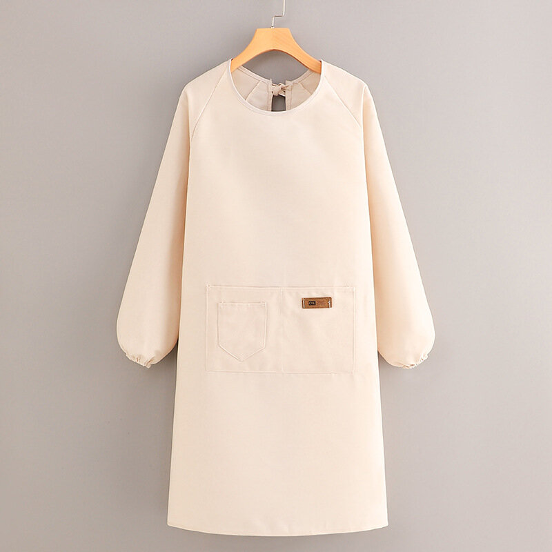 Холщовый фартук с длинным рукавом для кухни, стильный женский халат, устойчивый к пятнам, износостойкий, рабочая одежда для взрослых с индивидуальным логотипом