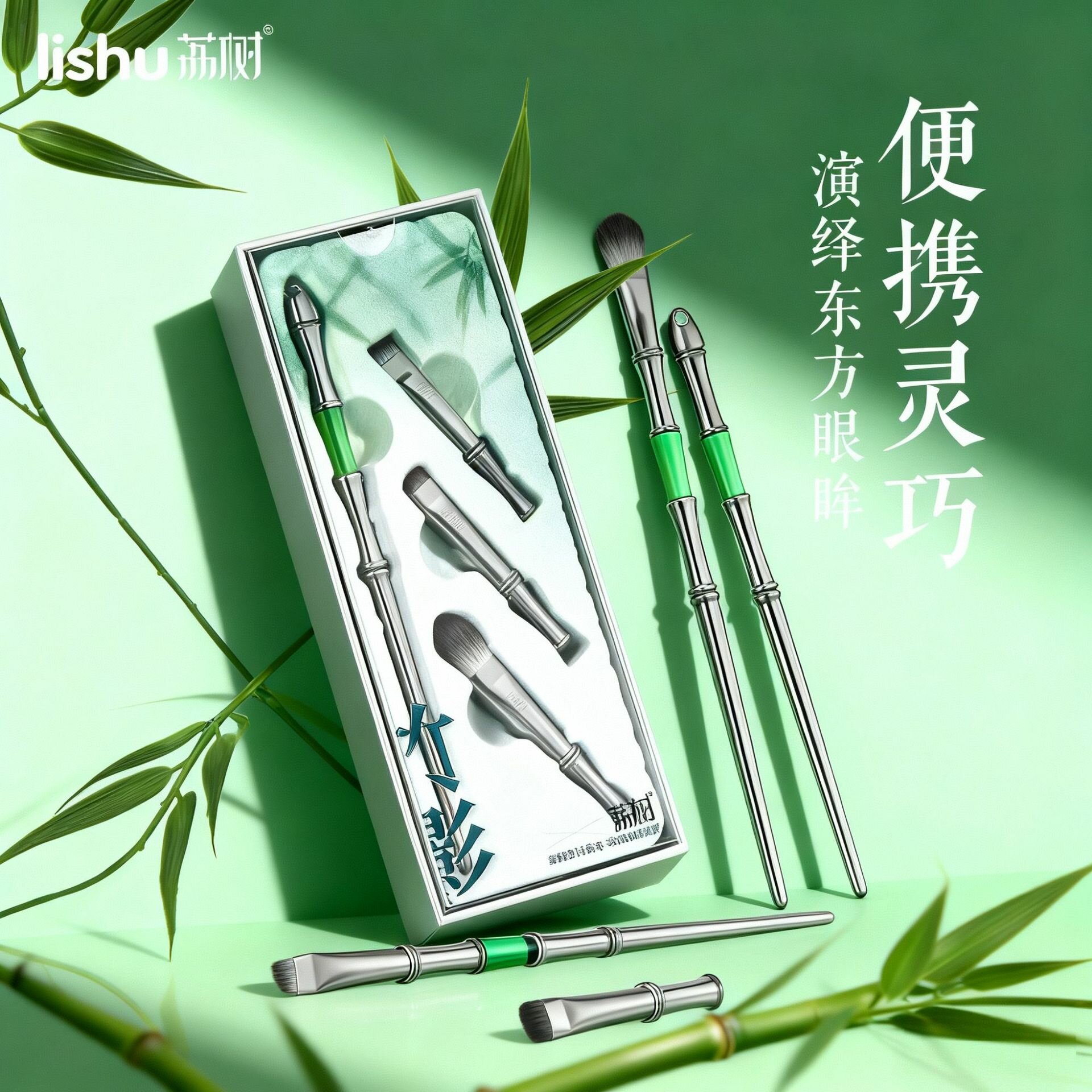 Кисть для макияжа Lishu с бамбуковой ручкой для теней и подводки для глаз, предотвращает осыпание пудры, трехсекционный многофункциональный инструмент для макияжа в новом китайском стиле.