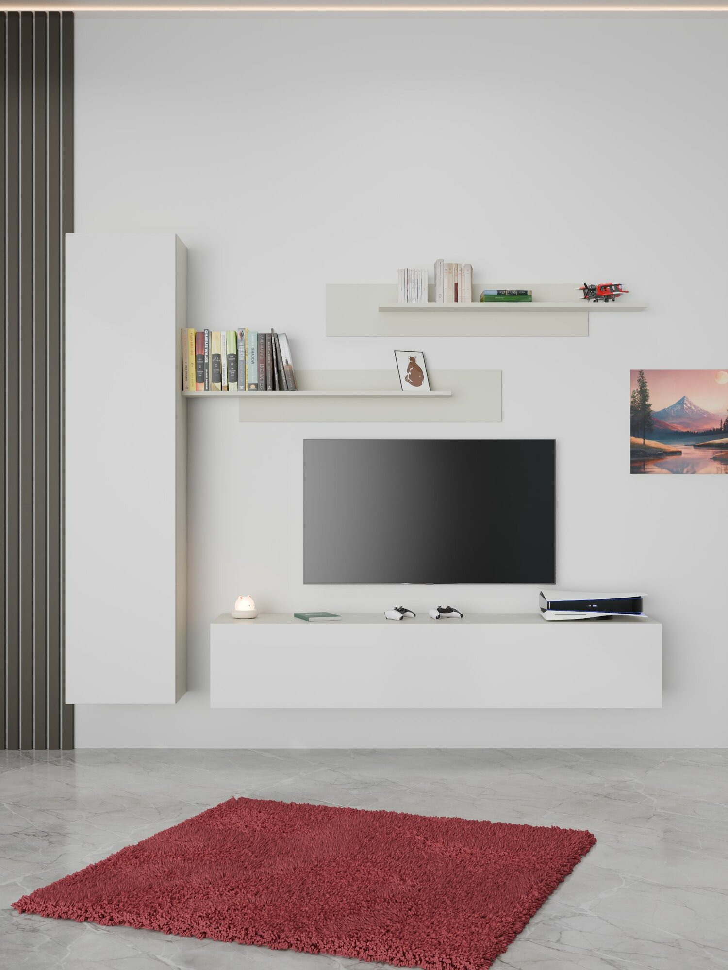 Стенка в гостиную, стенка для гостиной Флекс, подвесная 200х170х40 см (ШхВхГ), бежевый-белый